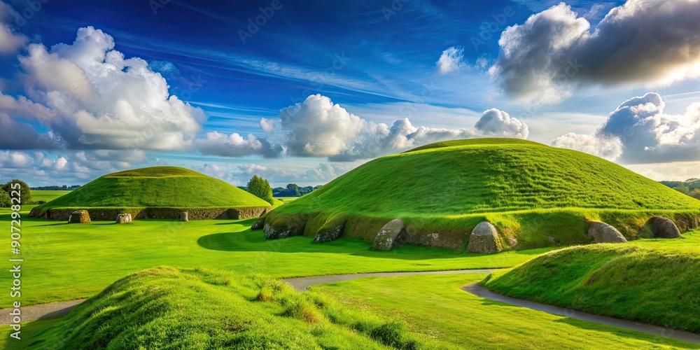 Ancient Neolithic passage mound tombs at Knowth in Boyne Valley ...