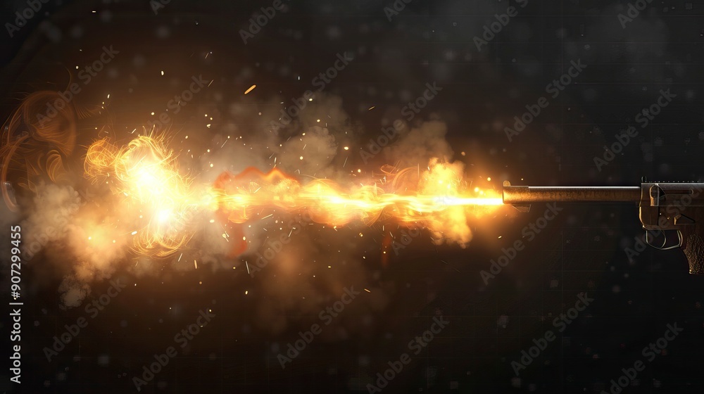Gun flash. Realistic muzzle flash and shotgun fire and smoke special ...