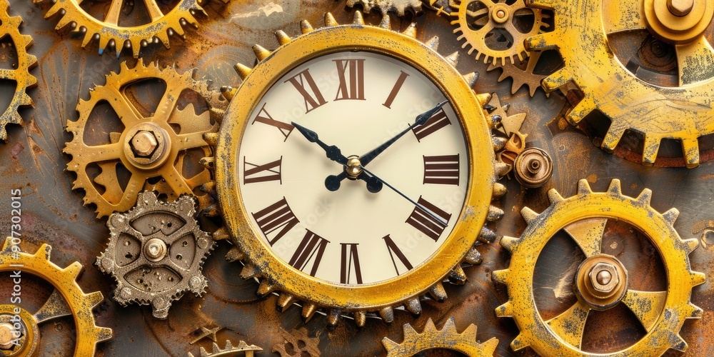 Mechanical Cogs and Clock: Photos of gears and clocks, symbolizing the ...