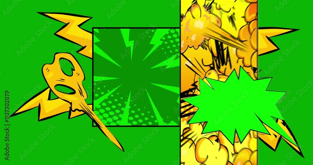 Green and Yellow cartoon background animation, comic book backdrop ...