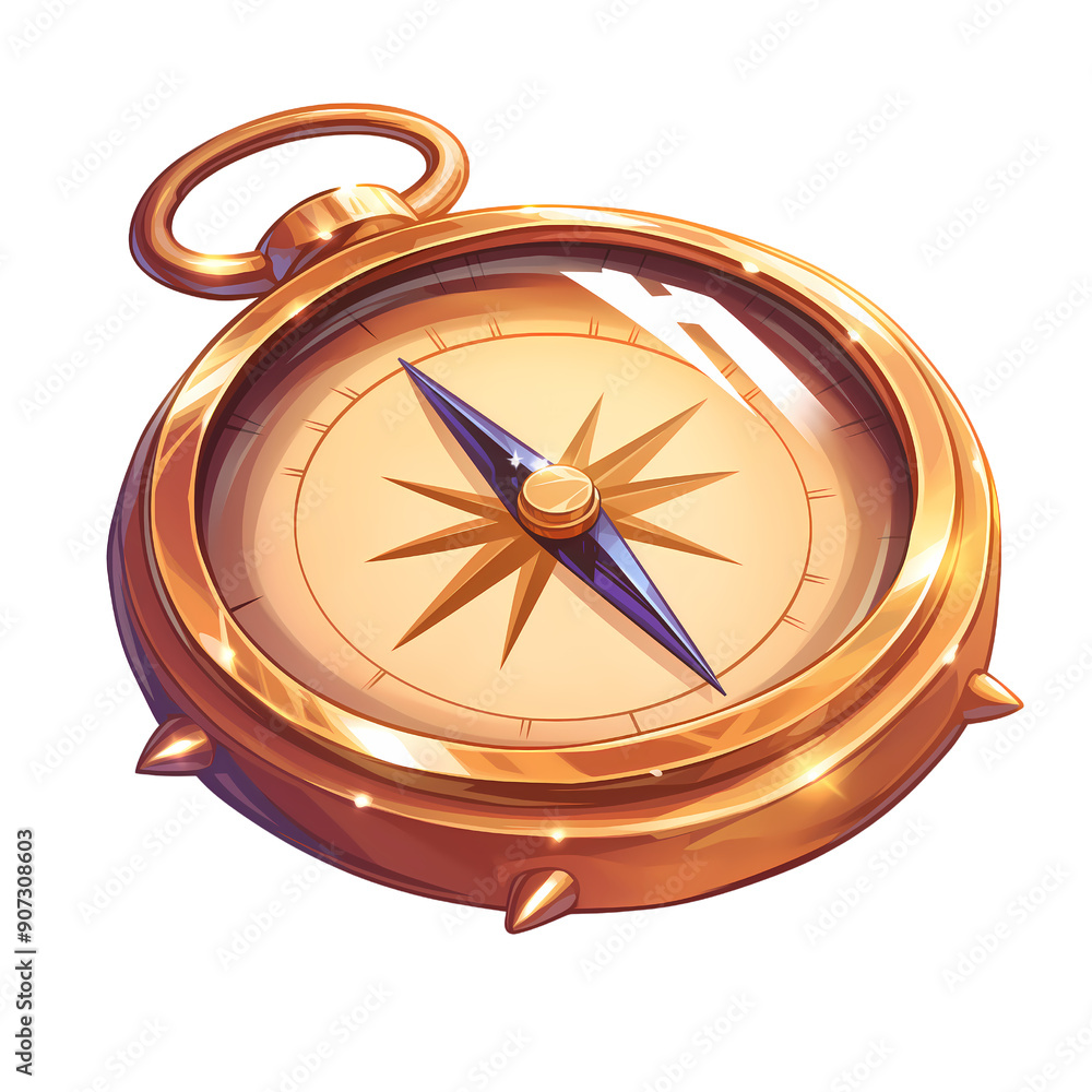 A detailed illustration clipart of a classic compass with a brass ...
