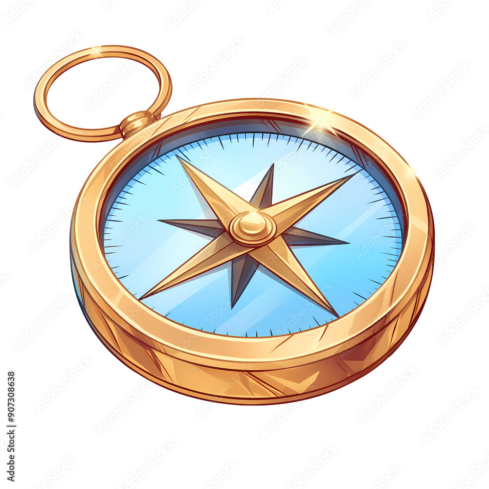 A detailed illustration clipart of a classic compass with a brass ...