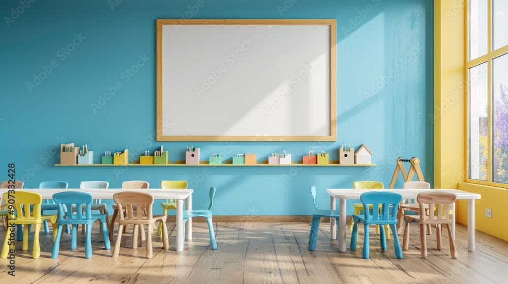 Frame mockup in student class room wall for house interior design, AI ...