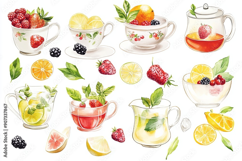 Fruit Infusions: A digital planner sticker set of fruit-infused teas ...