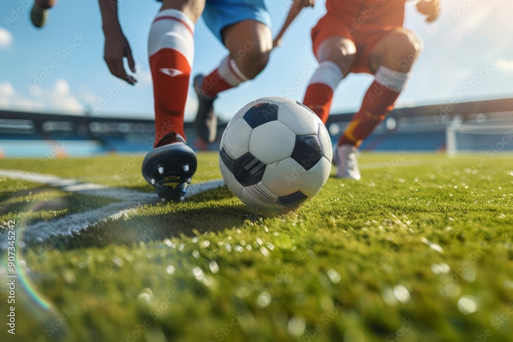 Dynamic soccer player maneuvering around an opponent with precise ...