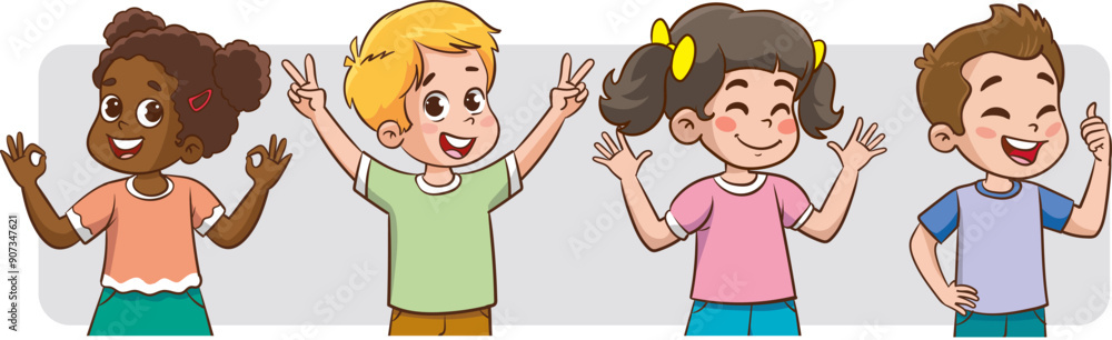 Cute happy children with different positive emotions, feelings, excited ...