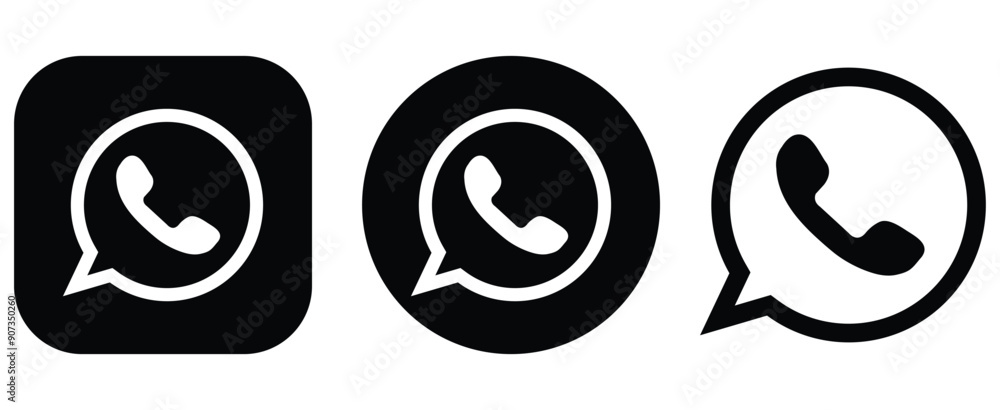 Whatsapp logo set in different versions in a flat design in black Stock ...