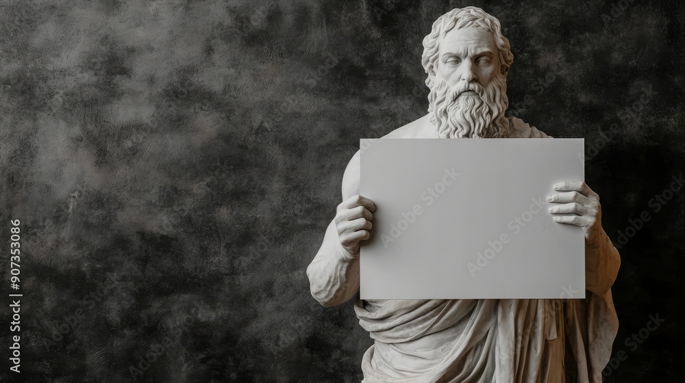Visual Teaching Aid: Marble Philosopher Holding Digital Frame, Centered ...