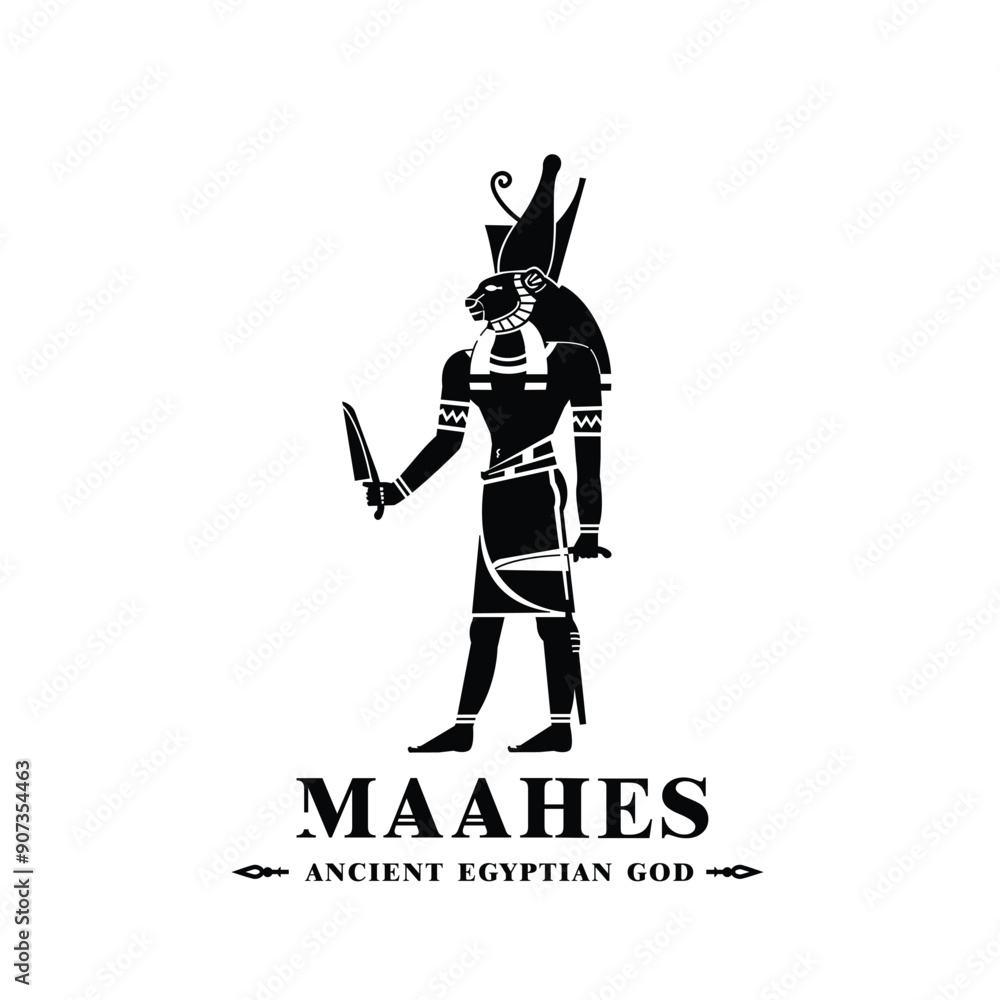 Silhouette of ancient egypt god maahes, Egyptian lion headed god of war ...