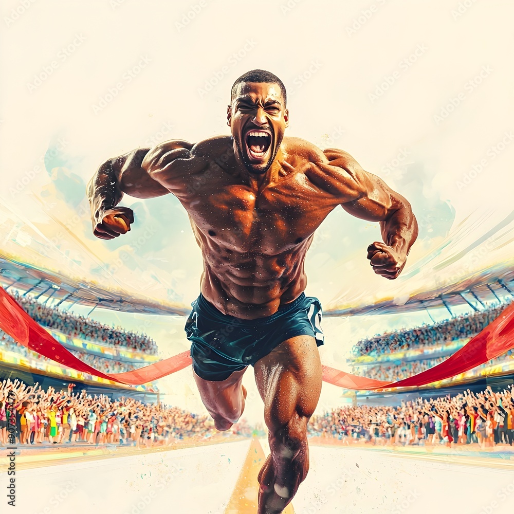 Triumphant athlete crossing finish line face conveying pure elation ...