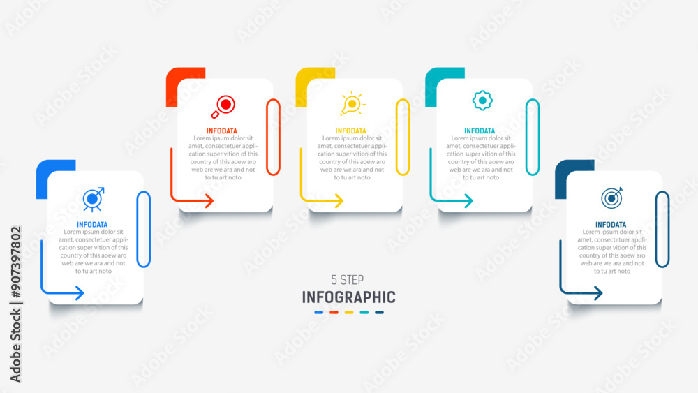 Five Step Infographic design element template for presentation. info ...