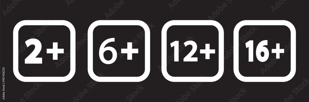 Age restriction signs set circle line isolated badge of different age ...