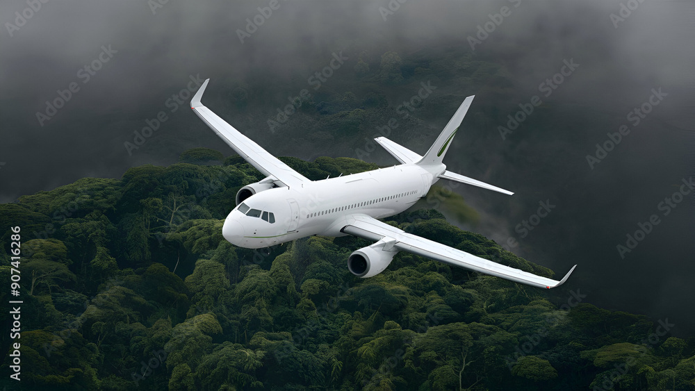 A green energy biofuel concept depicts a white plane gliding over ...