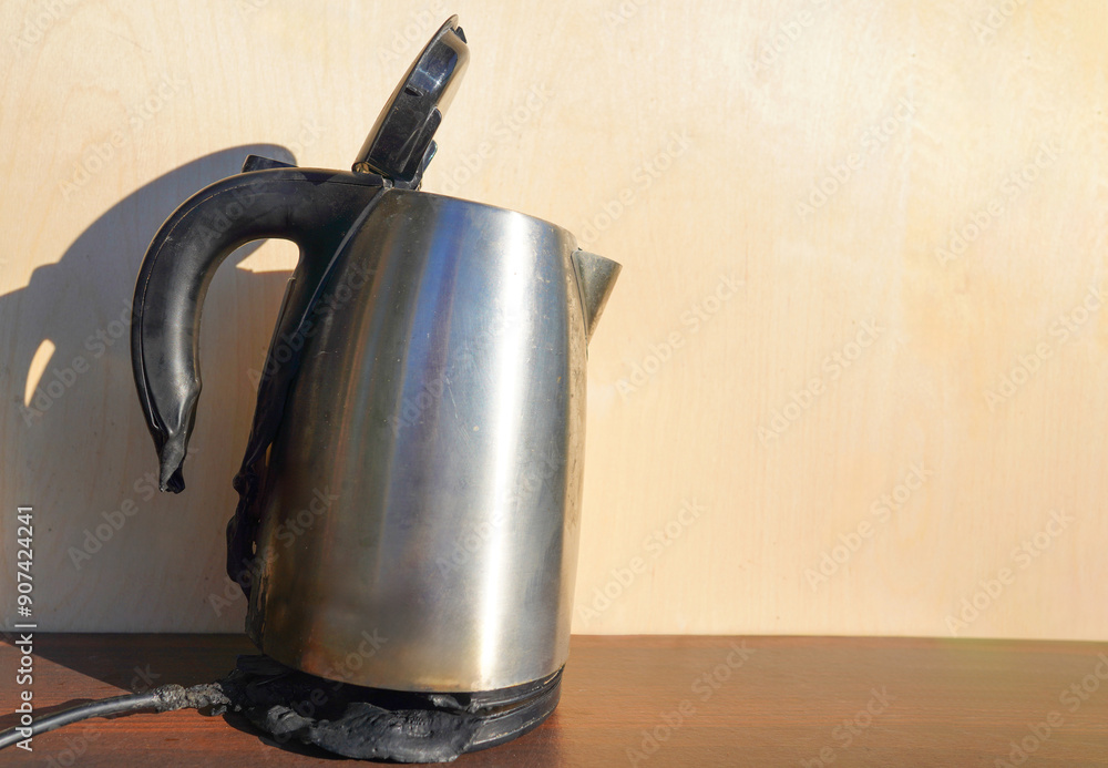 Burning Electric kettle. Electric kettle for tea caught on fire over ...