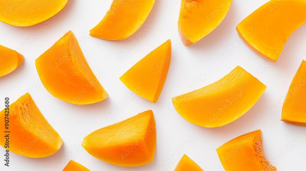 Neatly sliced pumpkin pieces, revealing the rich color and texture of ...