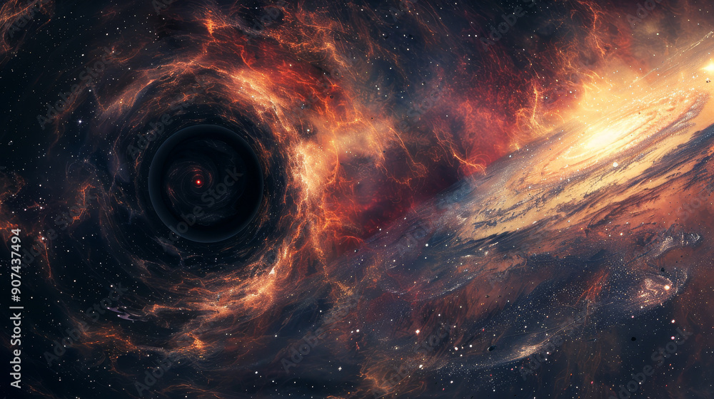 Astrophysics: Illustration of black holes, supernovae, and other cosmic ...