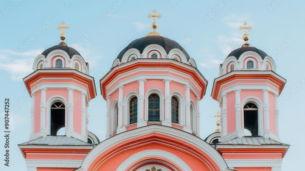 Byzantine Revival architecture, domed structures, close up, religious ...