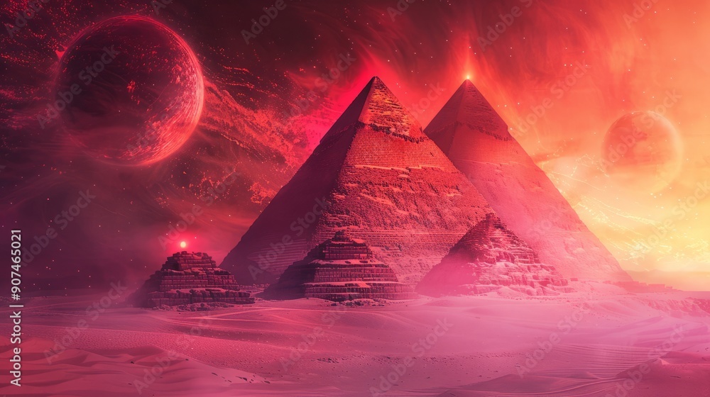 Digital art of the Pyramids in Egypt with a cosmic background ...