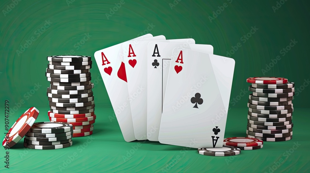 Poker set with isolated cards on a green background. Poker cards full ...