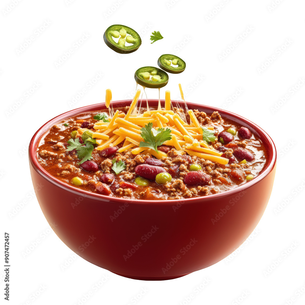 Bowl Of Chili With Floating Cheese And Jalapenos On Transparent Png ...