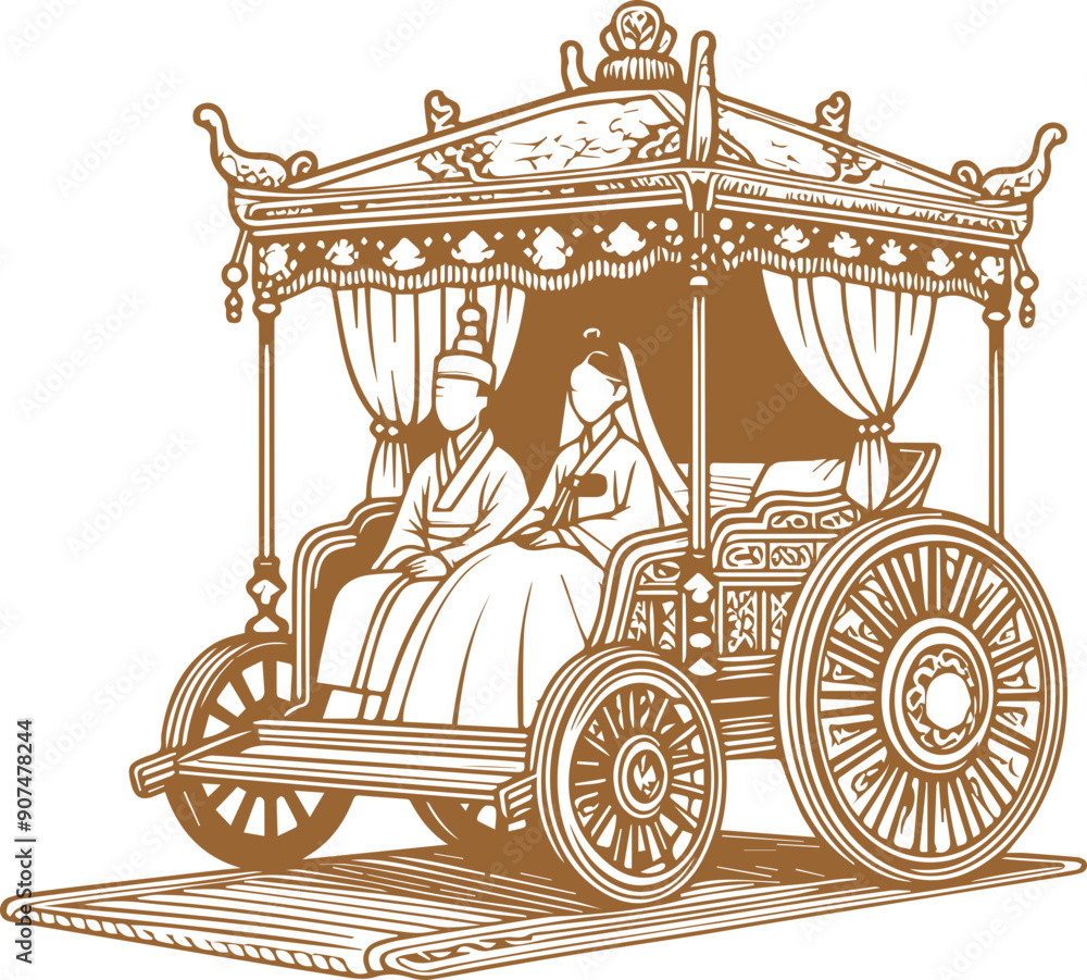 Vetor de Korean traditional palanquin aka gama for royal people or ...