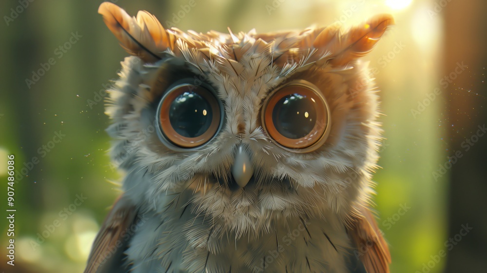 Wide-Eyed Wonder: A captivating CGI owl with mesmerizing orange eyes ...
