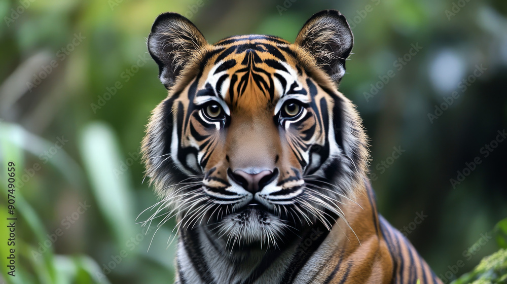 A close-up photo of a Malayan tiger, a type of tiger found in the ...