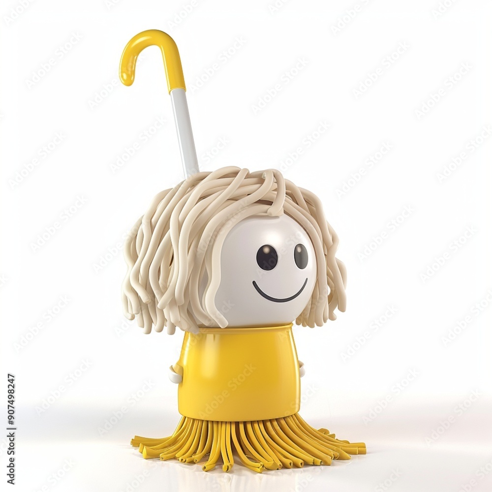 Cartoon cute mop cleaner character animation isolated white Stock ...
