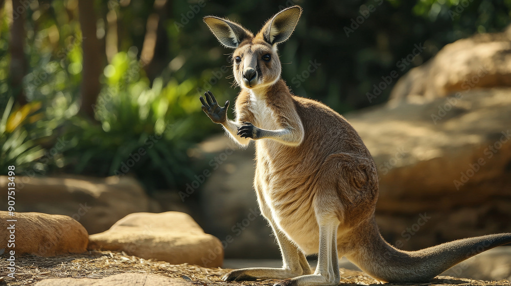 Meet our playful kangaroo friend! With a pouch on its belly and a happy ...