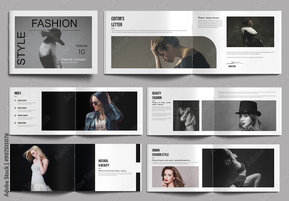 Fashion Magazine Landscape Layout Stock Template | Adobe Stock