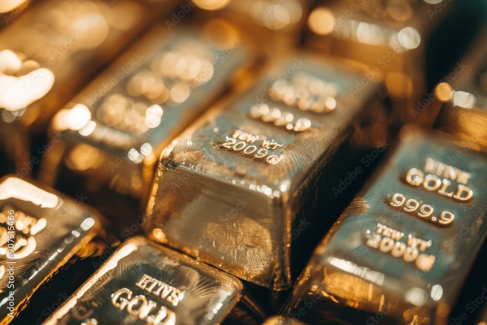 Stacks of shiny gold bars with fine gold markings, symbolizing wealth ...