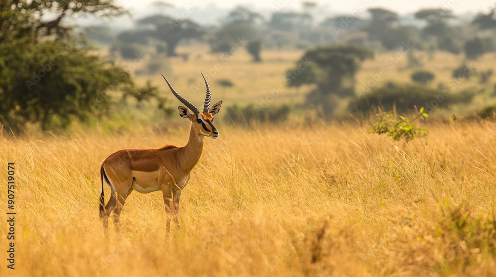 Ugandan antelope known as kob roaming in the golden fields of Murchison ...