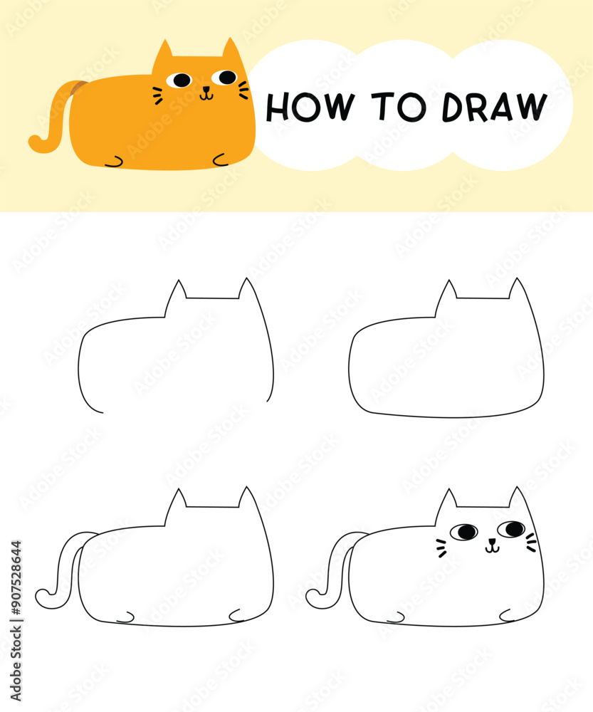 How to draw cat cartoon step by step for learning, kid, education ...