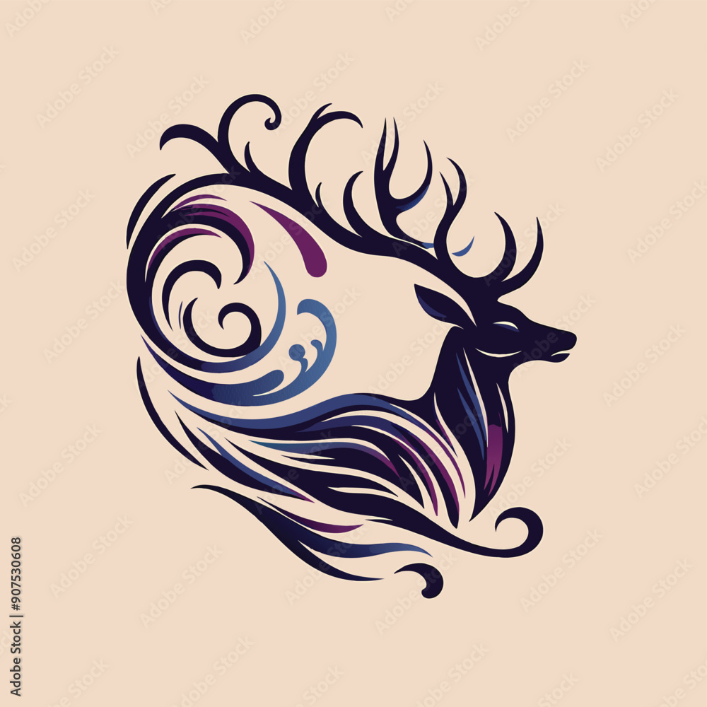 deer silhouette with flowing lines and a royal color palette Adobe ...