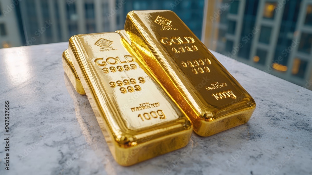 Shimmering Gold Bars in Sleek Office Setting - Symbol of Corporate ...