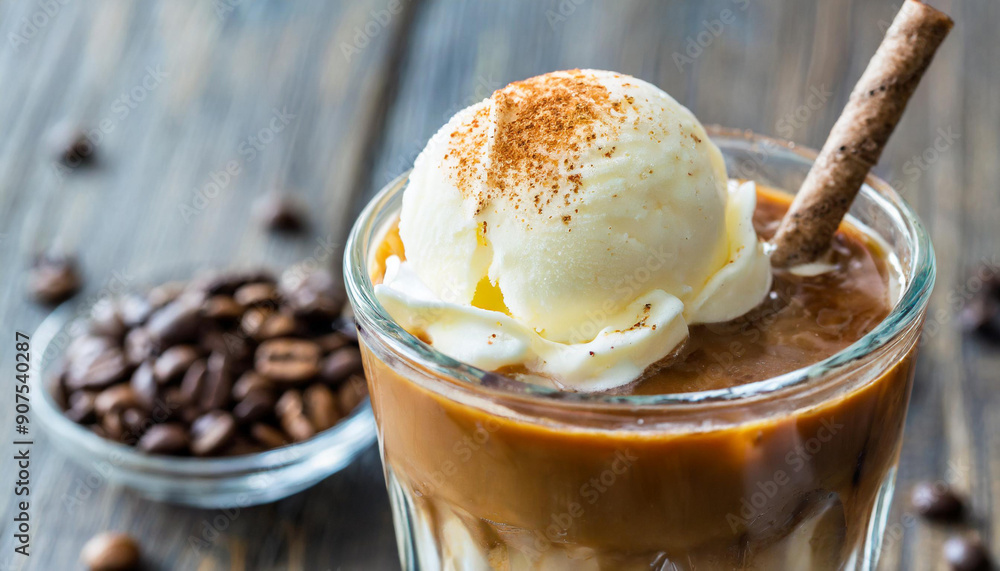 Iced coffee with vanilla ice cream called affogato in Italy. Stock ...