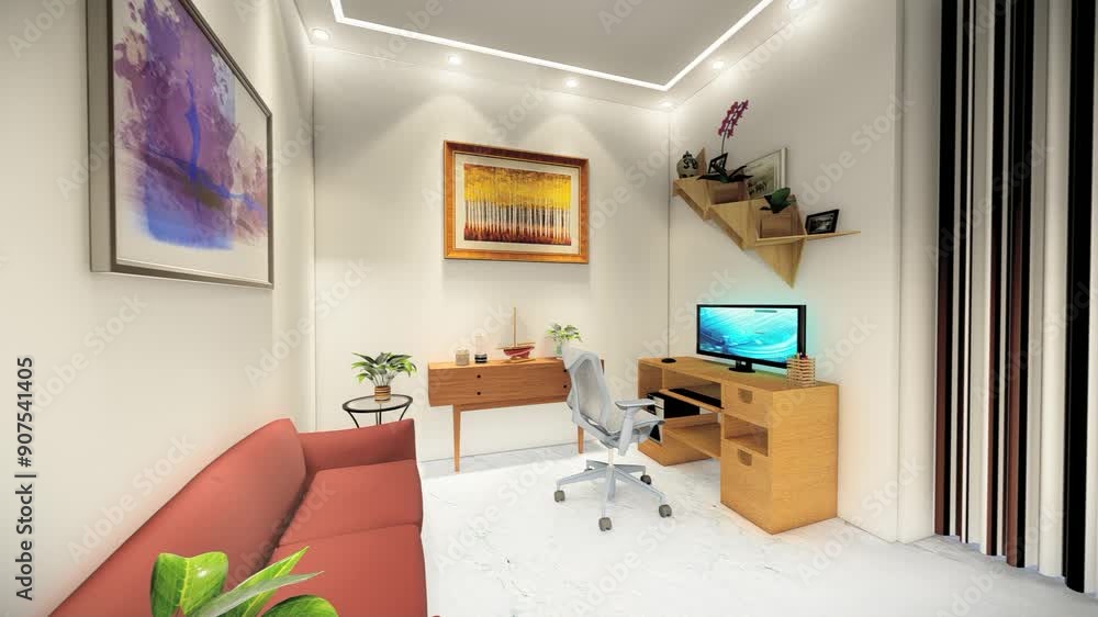 Modern and stylish Living room with study space computer table ...