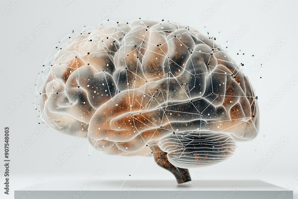 Human brain made of stars and particles showing neuronal connections ...