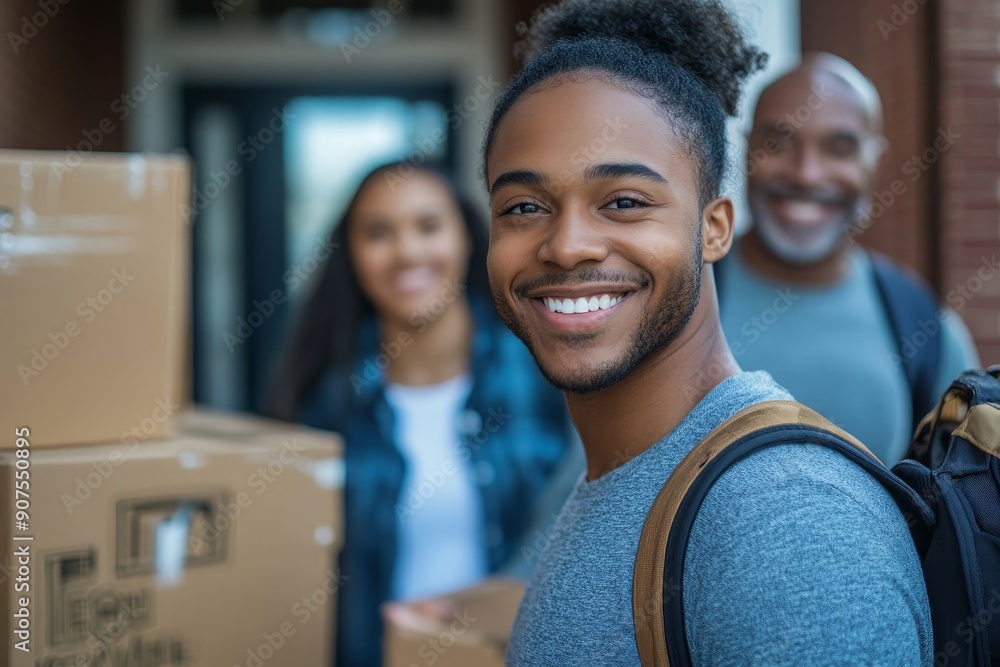 African american black college student moving to dorm with parents ...
