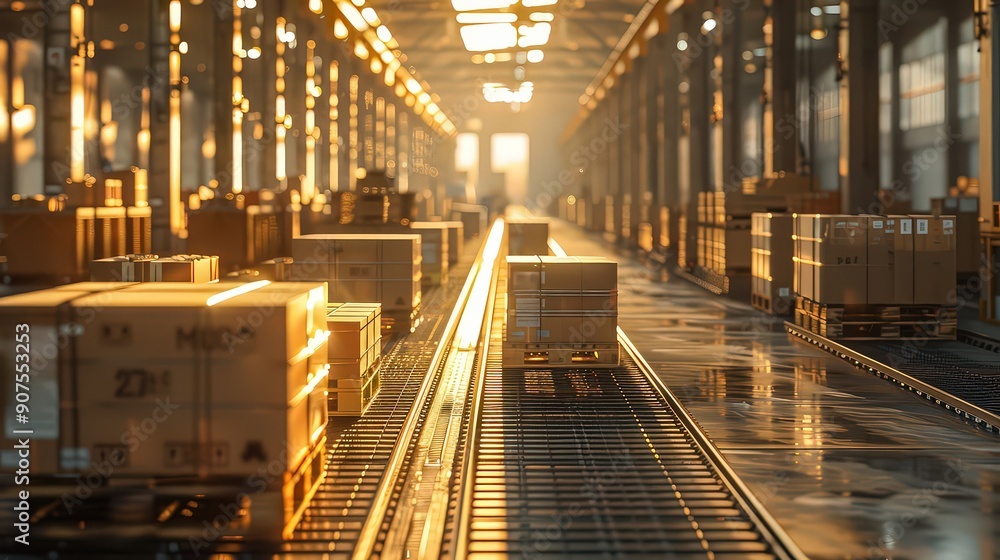 depiction of a pallet container assembly line in a factory setting ...