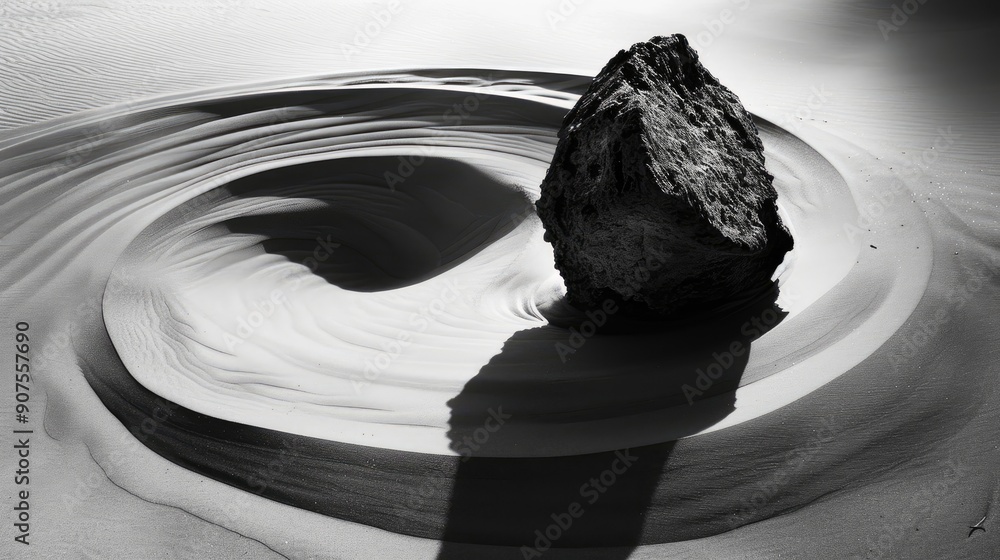 Gravity-Defying Lone Rock and Vortex of Black and White Sand in Surreal ...