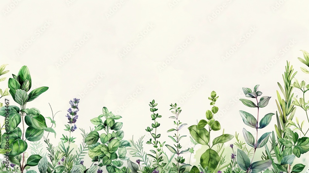 Botanical Kitchen Herbs Botanical illustration of kitchen herbs like ...