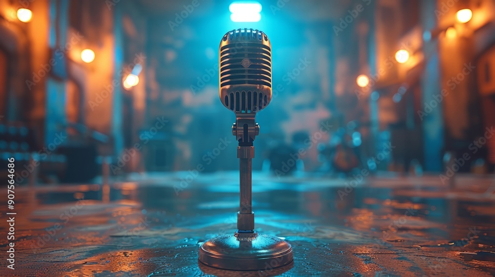 magine a white scene, and standing a professional metal microphone for ...