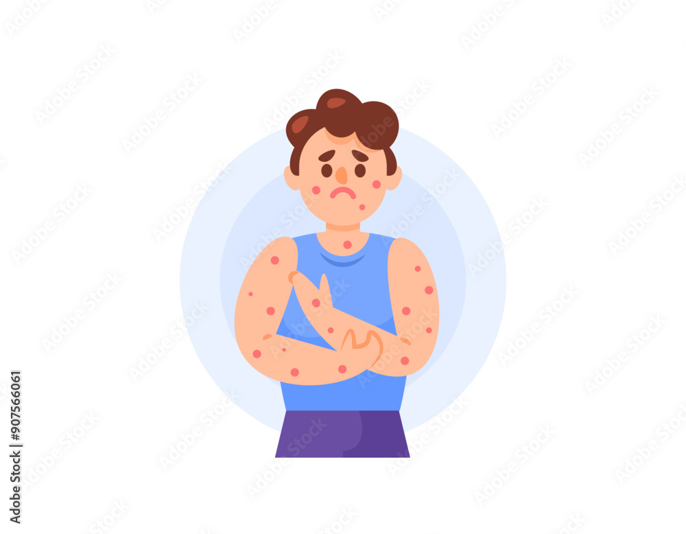 illustration of a boy suffering from chicken pox or Varicella. feeling ...