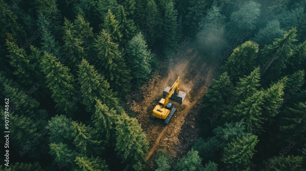 Heavy Machinery at Work: Cutting Down Trees in a Dense Forest Stock ...