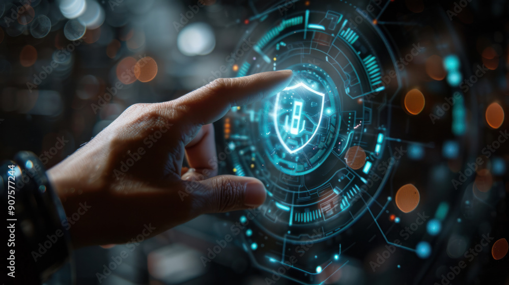 cyber security, A close-up of a human hand actively interacting with a ...