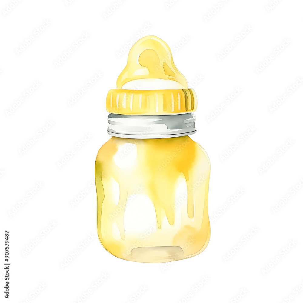 Yellow baby bottle isolated on white background. Perfect for childcare ...