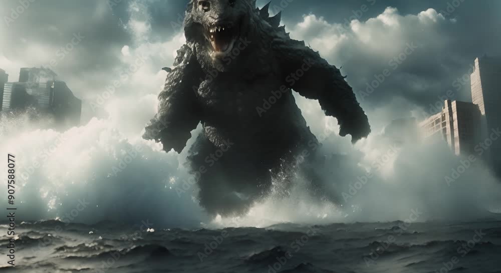 Godzilla submerged in water a scene from a scifi movie with special ...