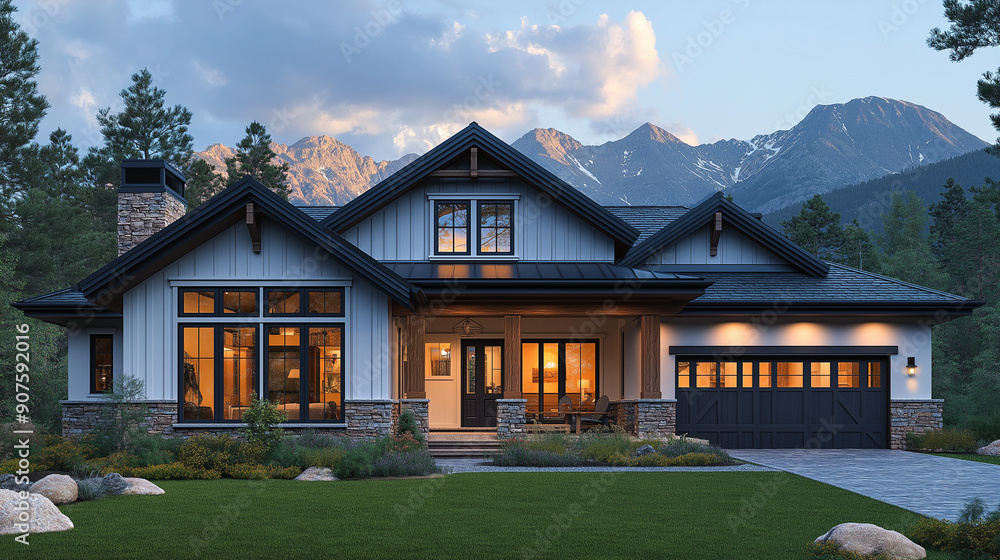 minimalist modern farmhouse style home with a large front porch and ...