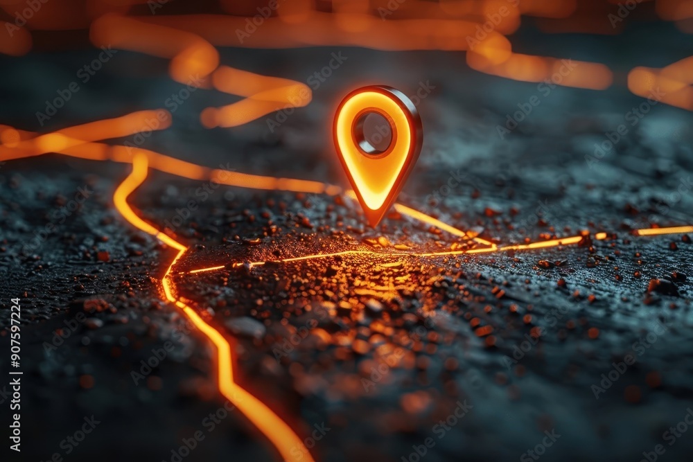 A detailed map with a pinpoint icon highlighting a specific location ...